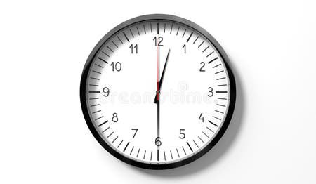 Time at Half Past 12 O Clock - Classic Analog Clock on White Background ...