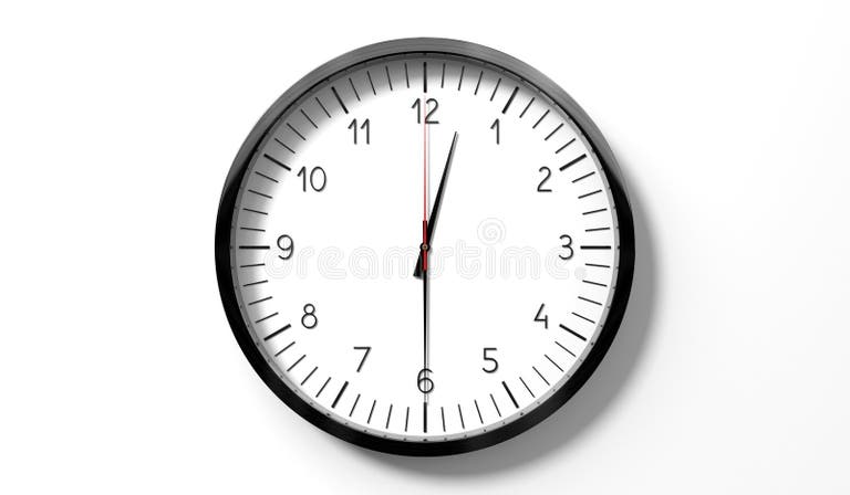 Time at Half Past 12 O Clock - Classic Analog Clock on White Background ...