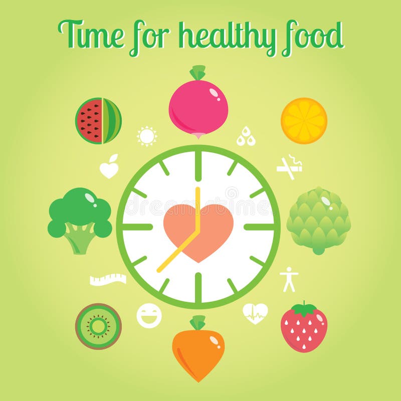 Time for Healthy Food Info Graphic Clock. Stock Illustration ...