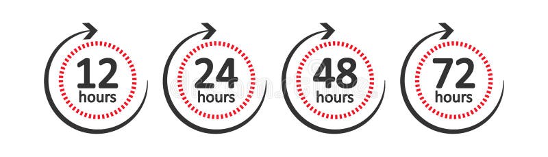 Time 12, 24, 48, 72 Hours Icon. Set of Arrows Clock Symbol. Sign ...