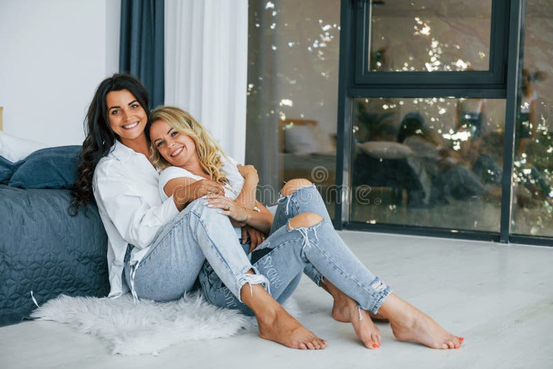 Time for Hugs. Two Women is Together at Home Stock Photo - Image of ...