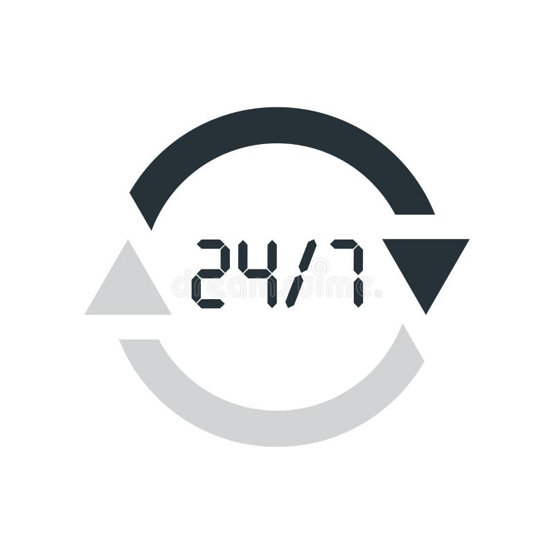 24/7 Time Icon Isolated on White Background, 24/7 Support and Se Stock ...