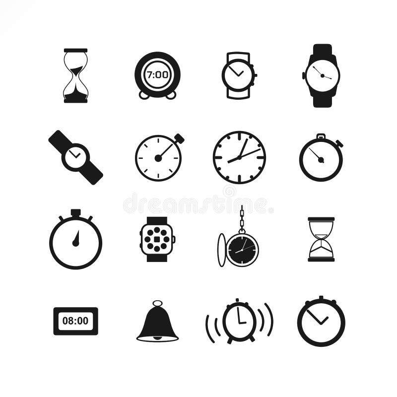 Time Icon Set with Clock Watch and Hourglass Stock Vector ...