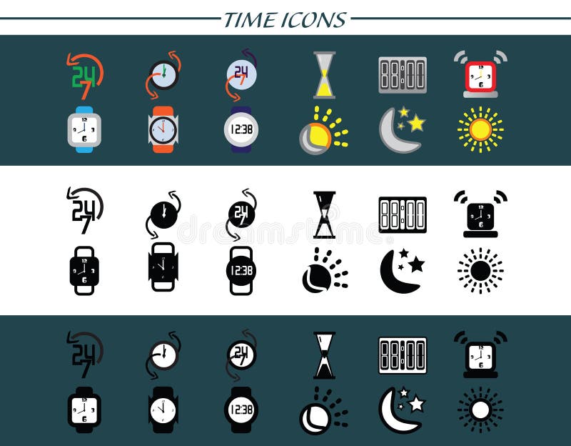 Time icons set stock vector. Illustration of color, seven - 83174201