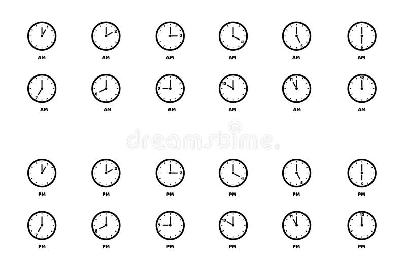 Time Icons Set am and PM - Different Vector Illustrations Isolated on ...