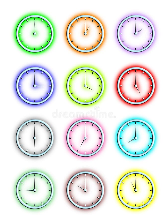 Clock Showing Different Times Stock Illustration - Illustration of ...