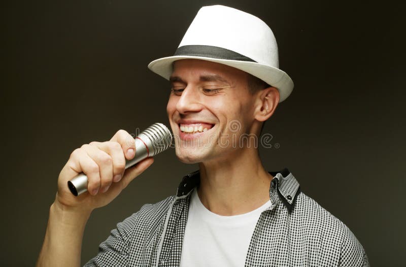 Time for Karaoke. Young Man Singing with Microphone Stock Photo - Image ...