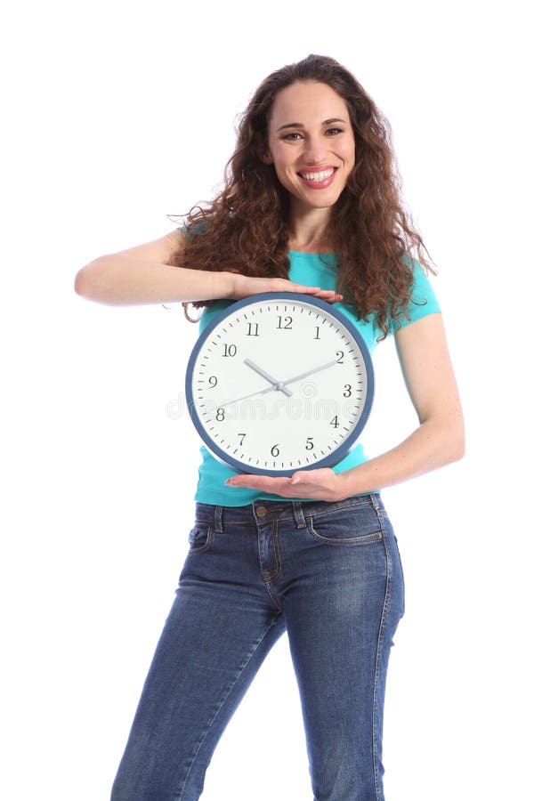 Time Keeping Beautiful Young Woman Holding Clock Stock Photo - Image of ...