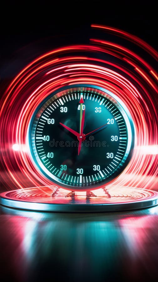 Time Lapse of an Analog Clock with Glowing Red and Blue Light Trails on ...