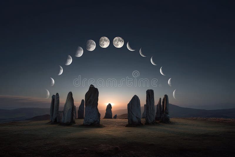 Circle Time Lapse Composite Capturing Moon Phases Stock Illustrations ...