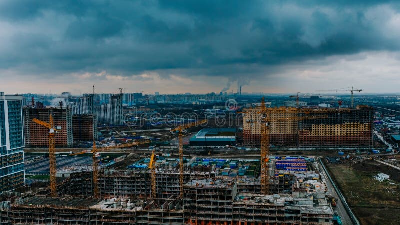 Time Lapse Construction Site Against the Backdrop of the Cityscape ...