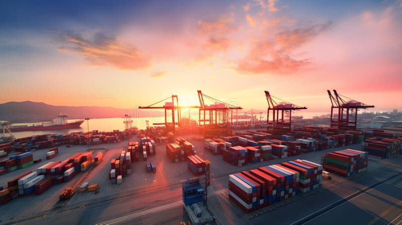 Time-lapse of a Container Terminal at Sunrise Stock Illustration ...