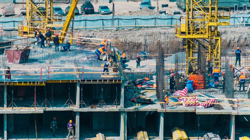 Time Lapse Cranes and Builders Working on the Home Construction Close ...