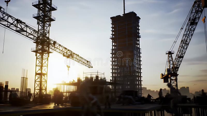 Construction Site at Dawn in 3d Animation Time-Lapse with Skyscrapers ...