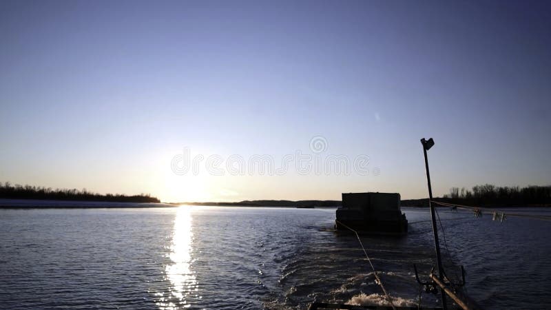 Time Lapse Effect, Barge Towing Down the River. Clip. Concept of Water ...