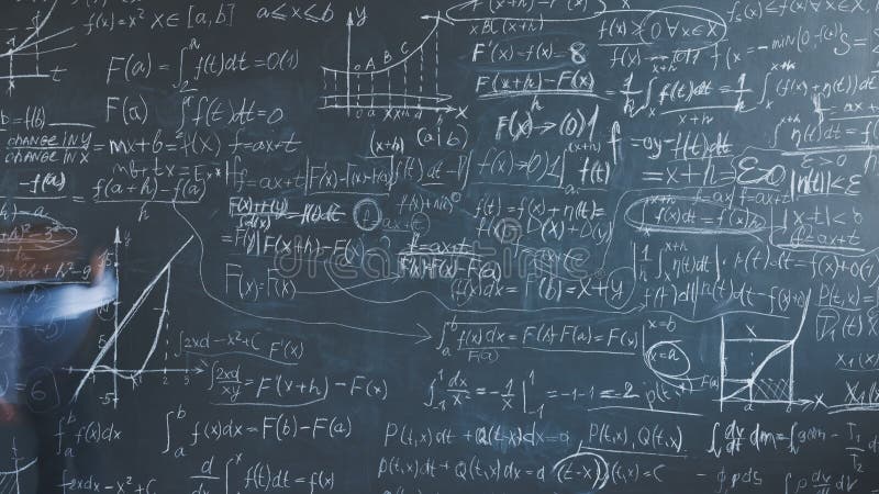 Time Lapse of Genius Kid Writing Formulas on Chalkboard Working at ...