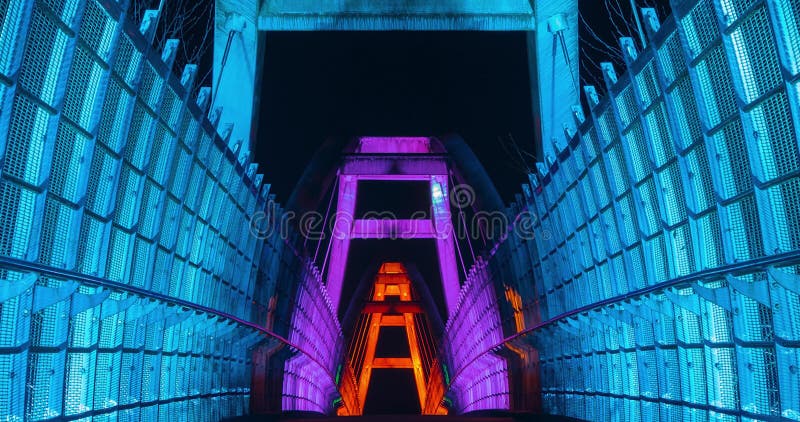 Time Lapse of Illuminated Pedestrian Bridge Changing Colors Stock ...
