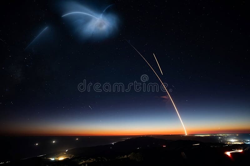 Is a Time-lapse Image of a Rocket Launch Taking Place at Night Stock ...