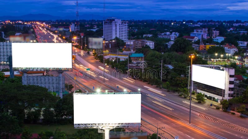 Time Lapse Long Highway and Three Big Billboard Day To Night Stock ...