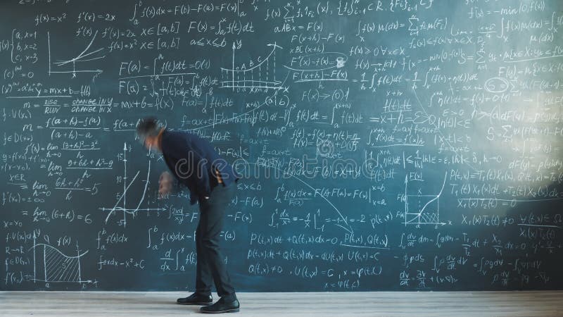 Time Lapse of Man Scientist Walking in Classroom and Writing on ...