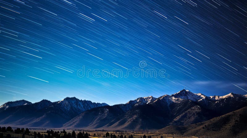 Time Lapse Photograph Night Sky Mountain Range Stock Illustration ...