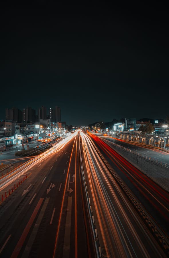 Time Lapse Photography Effect Over a View from Top of the Bridge Stock ...