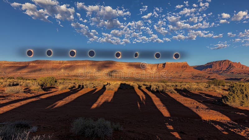 A Time-lapse Sequence of a Solar Eclipse Over a Desert Landscape Stock ...