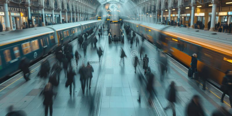 A Time-lapse Shot of a Busy Train Station with People Moving Stock ...