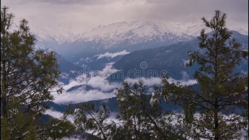 Time-lapse of Snow Peaks with Drifting Clouds and Swaying Trees in ...