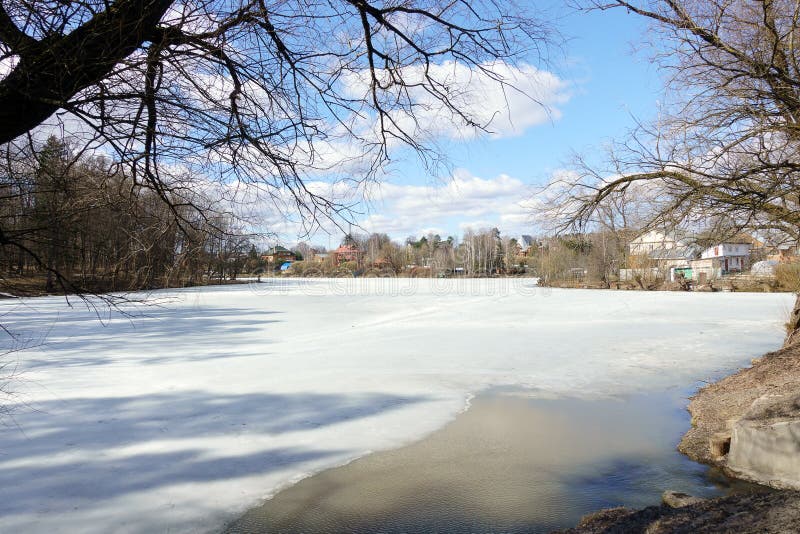 Time Lapse of Spring Pond with Sky Blue Sky and Clouds Stock Photo ...