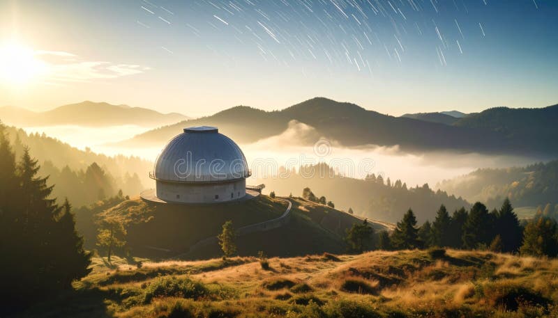 Time Lapse Star Trails Over an Abandoned Observatory. Generated Image ...