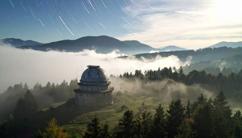 Time Lapse Star Trails Over an Abandoned Observatory. Generated Image ...