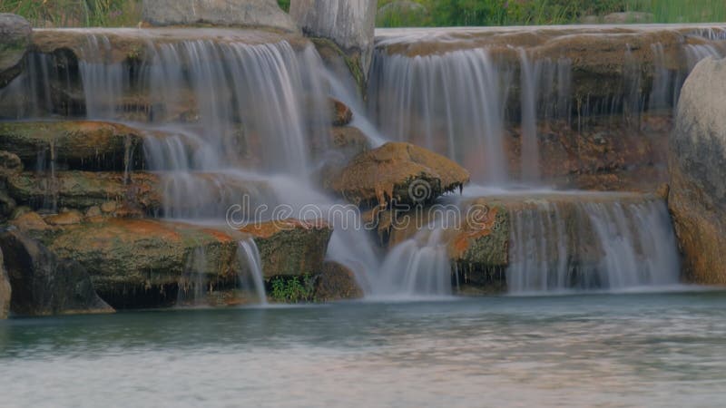 Time Lapse: Stream is Flowing, Falling Down, Waterfall in the Park in ...