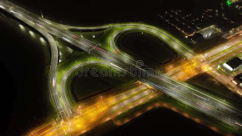 Time Lapse of Traffic Intersection at Night. Rush Hour Busy Road. Busy ...