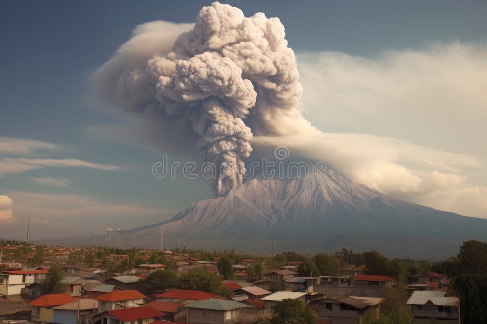 Time-lapse of Volcano Eruption with Ash Cloud Stock Illustration ...