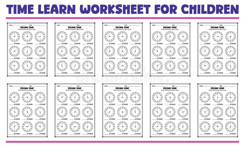 Time Learning Worksheets for Children Stock Vector - Illustration of ...