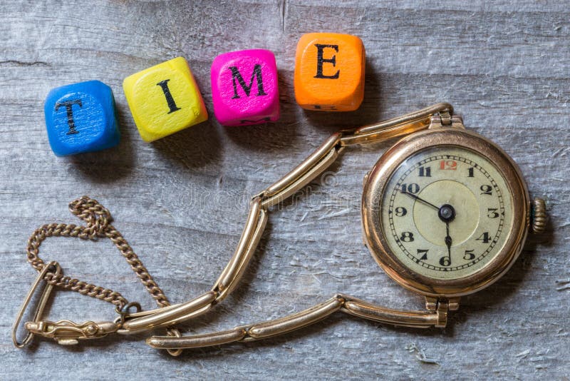 Time Letter Cube And Clock On Gray Wood Visualization Stock Image ...