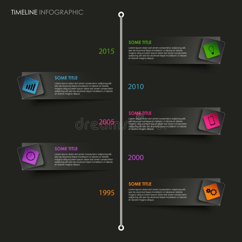 Time Line Info Graphic with Colored Pointer on Black Background Stock ...