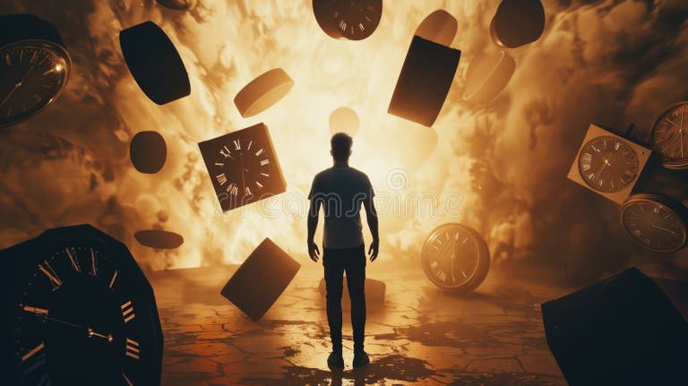 Time Loop Concept Showing Human Silhouette in Cosmic Transition Space ...