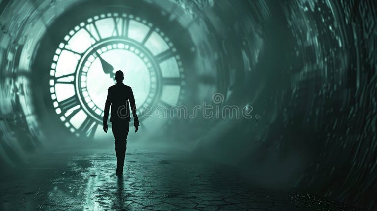 Time Loop Concept Showing Human Silhouette in Cosmic Transition Space ...