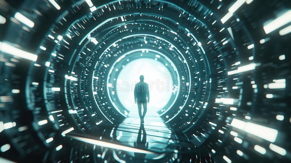 Time Loop Concept Showing Human Silhouette in Cosmic Transition Space ...