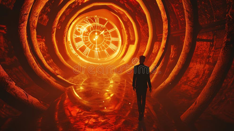 Time Loop Concept Showing Human Silhouette in Cosmic Transition Space ...