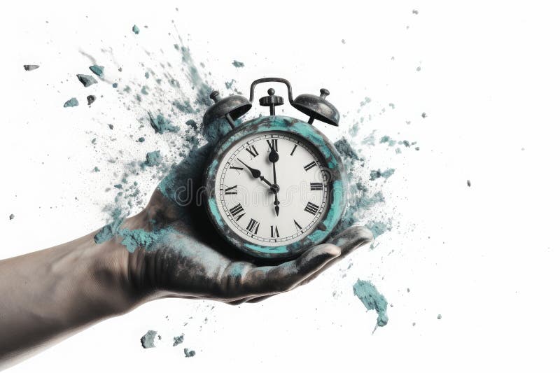 Time Loss Concept, Clock in Hands with Destruction Effect. Generative ...
