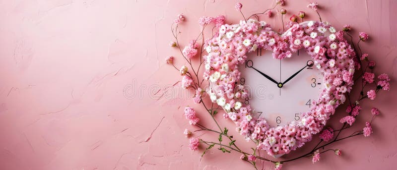 Time for Love: Floral Heart Clock on Pink. Concept Floral Heart Clock ...