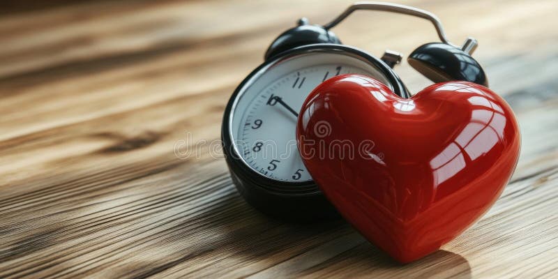 Time for Love, Red Heart and Clock on Wood with Romance Concept Stock ...