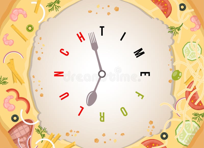 Time for Lunch Symbol, Logo, Clock with Fork Spoon and Knife Stock ...