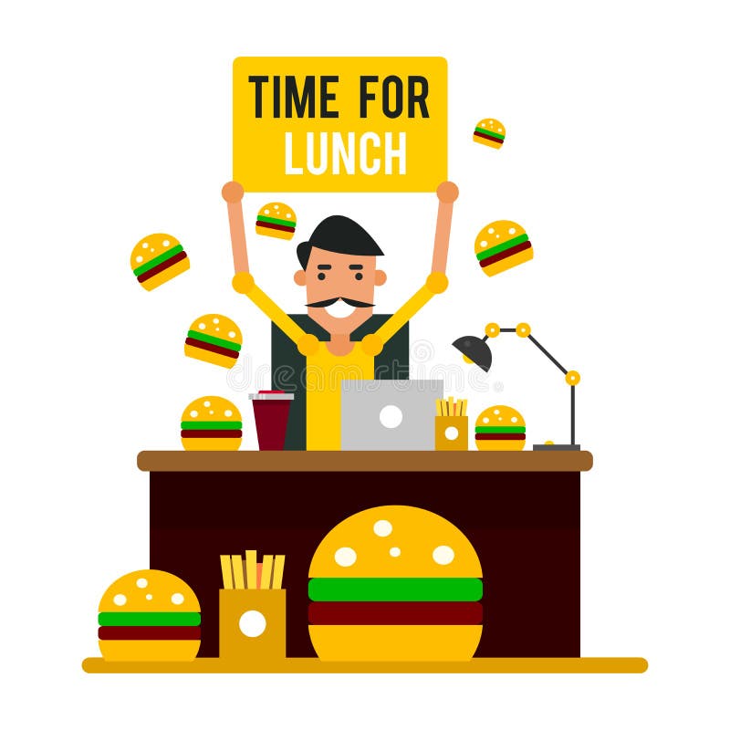 Time For Lunch. Set Of Cartoon Businessmen In The Workplace In F Stock ...