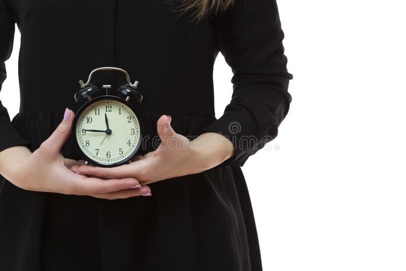 Time Manageent Ideas. Closeup of Female Hands with Clock. Posing ...