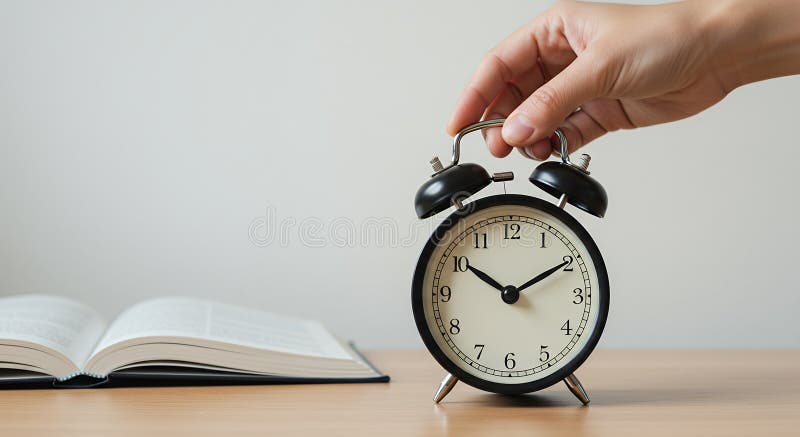 Time Management: Alarm Clock & Open Book on Desk - Study, Work ...