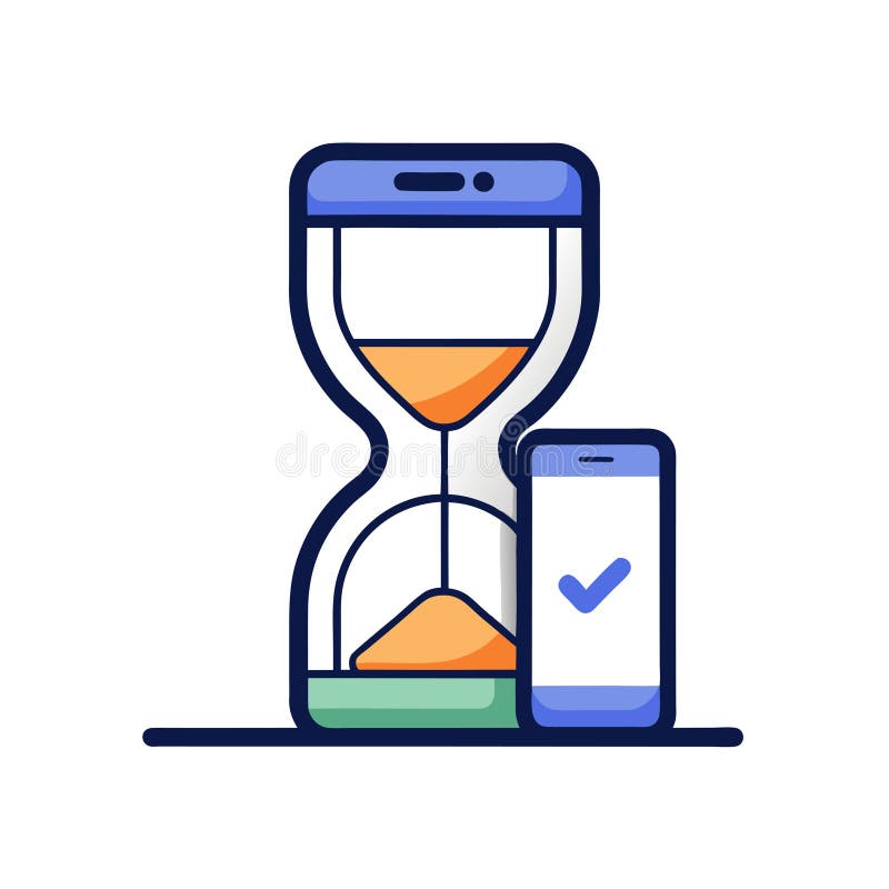 Time Management App Icon: Hourglass and Smartphone with Check Mark ...